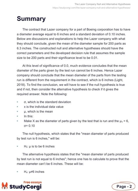 The Lazer Company Null And Alternative Hypotheses Free Essay Example