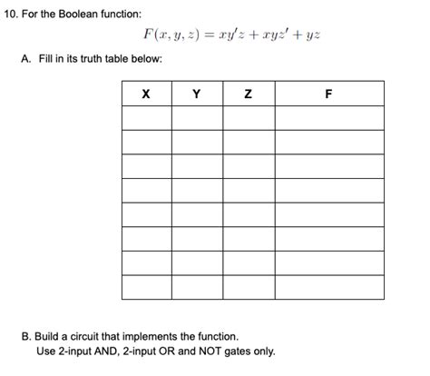 Solved For The Boolean Function F X Y Z Xy Z Chegg