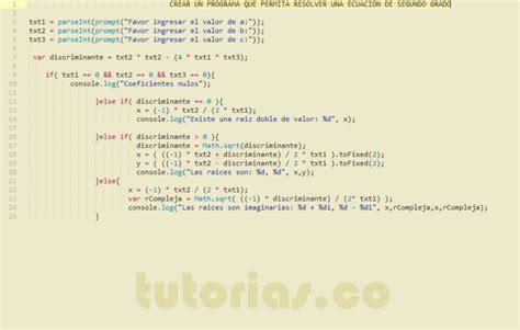 sentencias if else javascript ecuación de segundo grado Tutorias co