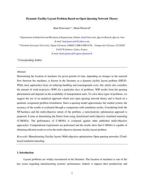 Pdf Dynamic Facility Layout Problem Based On Open Queuing Network Theory