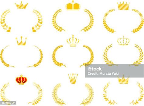 와이드 라운드 프레임 오브 골드 월계수 및 크라운 세트 1위에 대한 스톡 벡터 아트 및 기타 이미지 1위 2 위 상 종류 3위 Istock