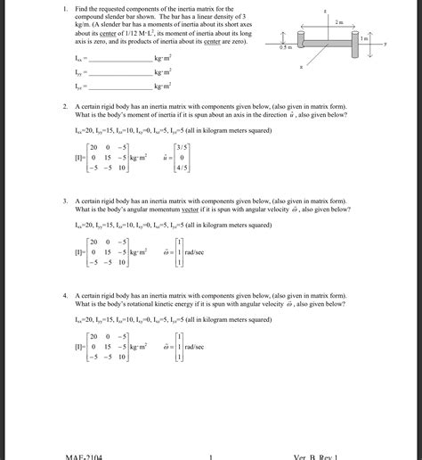 Solved Find The Requested Components Of The Inertia Matrix