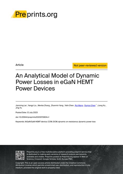 Pdf An Analytical Model Of Dynamic Power Losses In Egan Hemt Power Devices