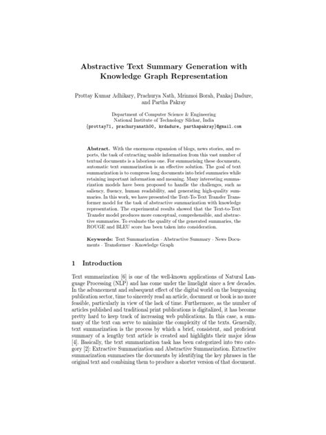 Abstractive Text Summary Generation With Knowledge Graph Representation Pdf Cognition