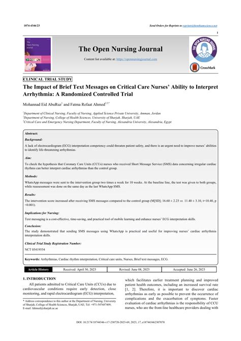 Pdf The Impact Of Brief Text Messages On Critical Care Nurses Ability To Interpret Arrhythmia