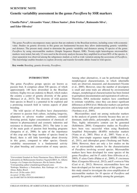 Pdf Genetic Variability Assessment In The Genus Passiflora By Ssr Marker