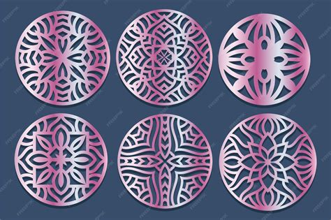 Premium Vector Set Decorative Circle Coaster For Laser Cutting Round Abstract Geometric
