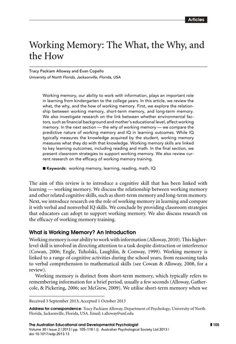 PDF Working Memory The What The Why And The How