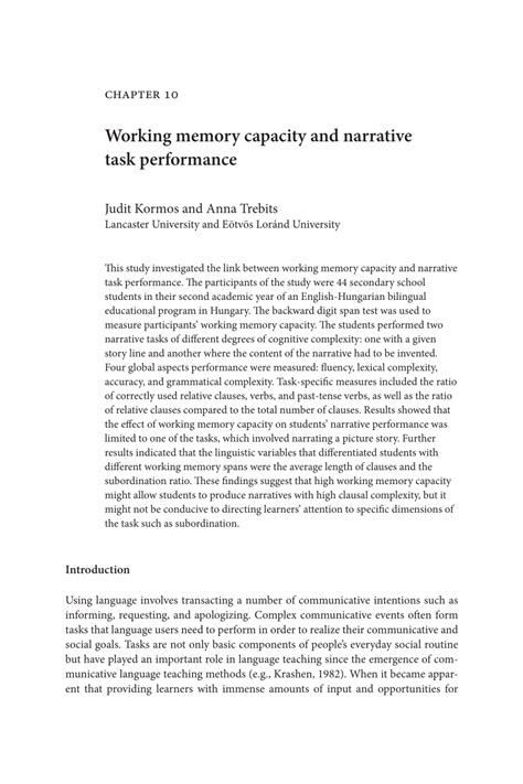 pdf chapter 10 working memory capacity and narrative task performance