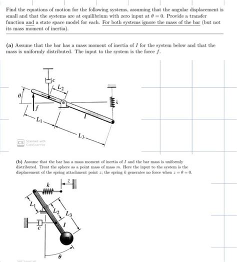 Solved Find The Equations Of Motion For The Following