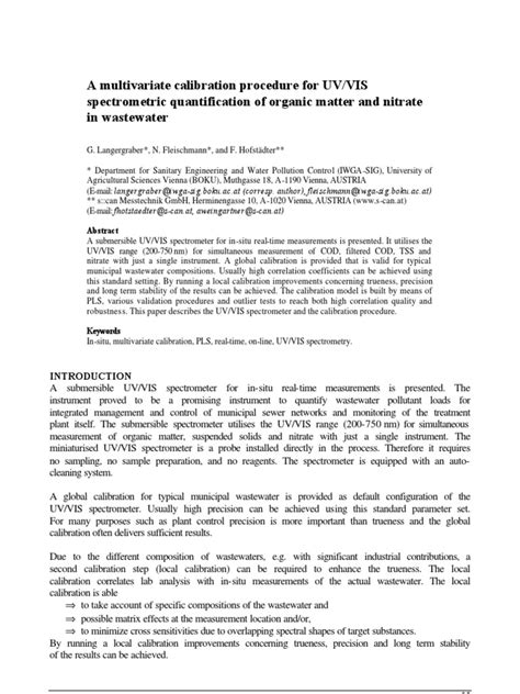 A Multivariate Calibration Procedure For Uv Vis Spectrometric Quantification Pdf Ultraviolet