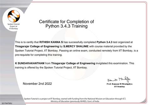 Rithish Kanna S On Linkedin I Am Excited To Announce That I Have Completed The Python 343