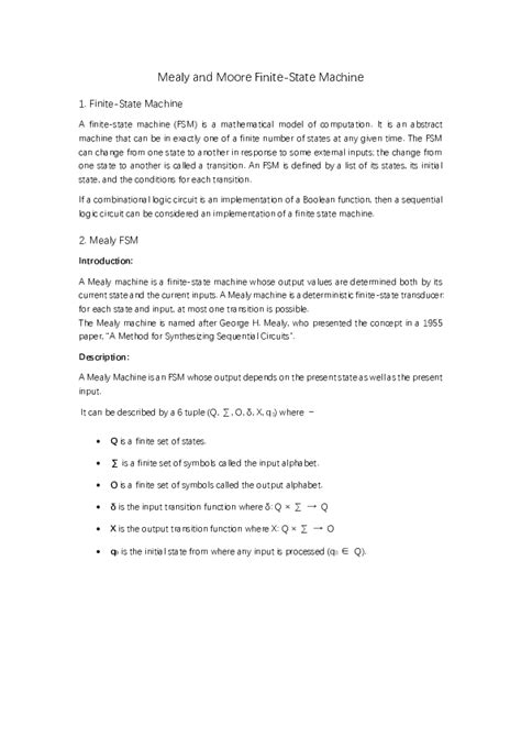 Pdf Mealy And Moore Finite State Machine 1 Finite State Machine
