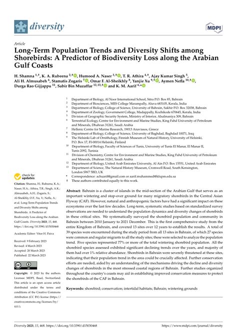 Pdf Long Term Population Trends And Diversity Shifts Among Shorebirds