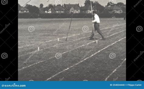 United Kingdom 1939 Men Throw A Long Stick In Javelin Throw Show Stock Footage Video Of