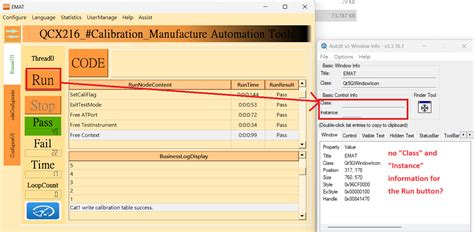 Unable To Get The Button Class And Instance Information On The Test Tool Gui Which Is