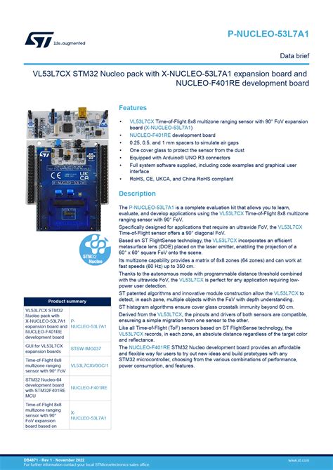 Stmicroelectronics Vl53l7cx Time Of Flight Ranging Sensor Instruction