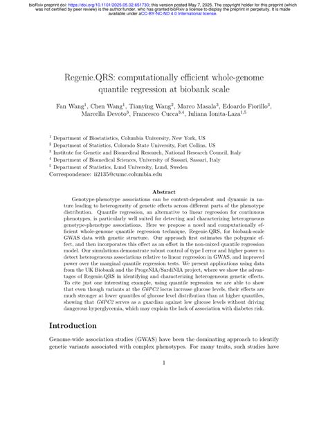 Pdf Regenieqrs Computationally Efficient Whole Genome Quantile