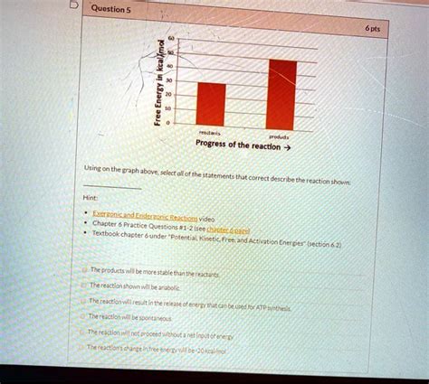 Question 5 6 Pts 2 Eanertt Redudt Progress Of The Reaction Using On The