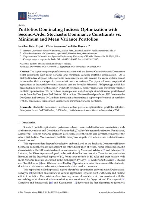 Pdf Portfolios Dominating Indices Optimization With Second Order