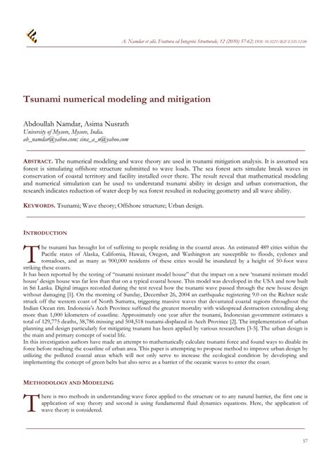 Pdf Tsunami Numerical Modeling And Mitigation