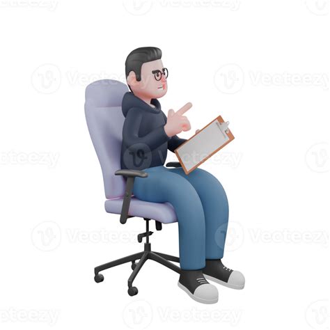 Male Programmer 3d A Male Programmer Is Sitting In His Office Chair While His Left Hand Is
