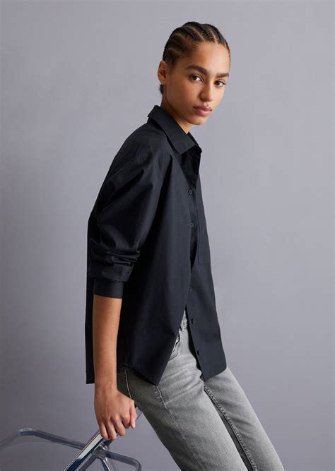Relaxed Poplin Blouse Made From Soft Organic Cotton Blue Blouses
