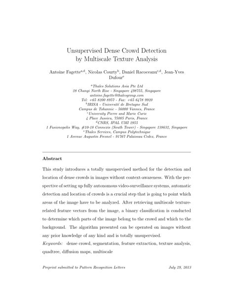 Pdf Unsupervised Dense Crowd Detection By Multiscale Texture Analysis