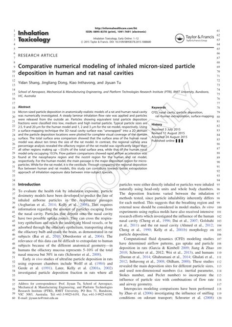 Pdf Comparative Numerical Modeling Of Inhaled Micron Sized Particle