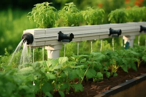 Premium AI Image Automatic Garden Watering System Sunset Outdoor Lawn Generate Ai