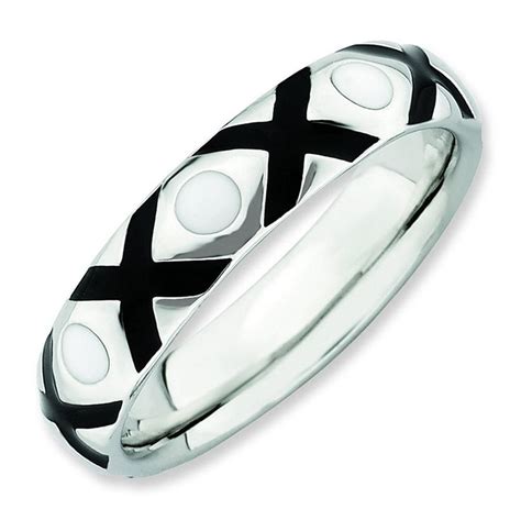 Sterling Silver Stackable Expressions Polished Blackwhite Enameled