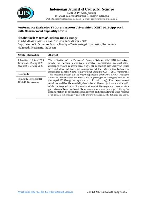 Pdf Performance Evaluation It Governance On Universities Cobit 2019 Approach With Measurement