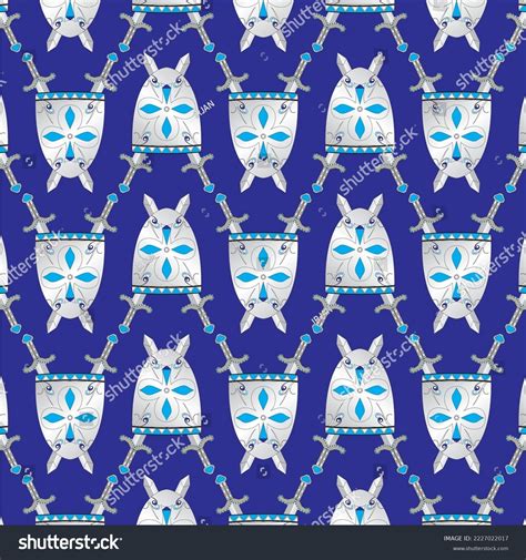Blue Background Repeated Medieval Sword Pattern Stock Vector Royalty