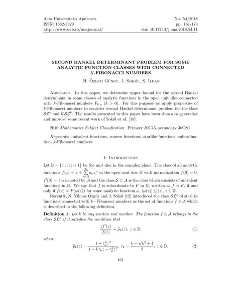 Pdf Second Hankel Determinant Problem For Some Analytic Function