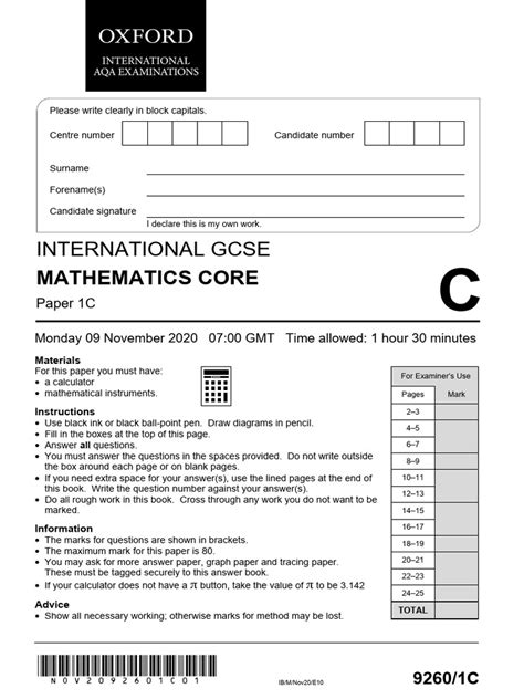 oxfordaqa gcse mathematics core question paper 1c nov20 pdf mathematics