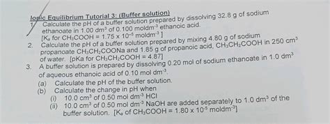 Lonic Equilibrium Tutorial 3 Buffer Solution Studyx