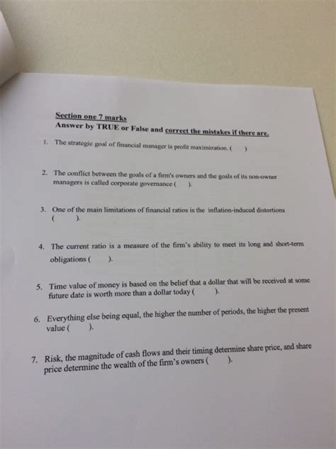 solved section one 7 marks answer by true or false and