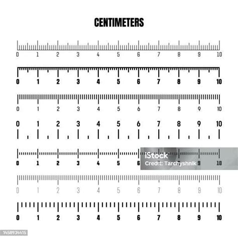 길이 또는 높이를 측정하기위한 사실적인 검은 센티미터 스케일 분할이 있는 다양한 측정 스케일 눈금자 테이프 측정 표시 크기