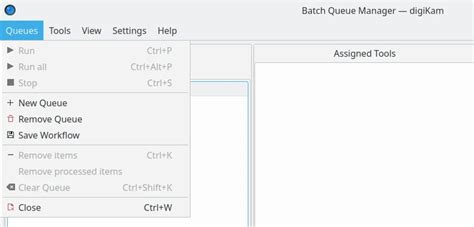Batch Queue Manager Menu — Digikam Manual 880 Documentation