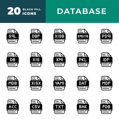 File Type Database Icon Set Document Files And Format Extension Symbol Icons With A Solid