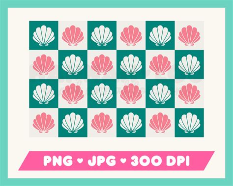 Checkered Clam Shell Seamless Pattern Png And  │ Commercial Use