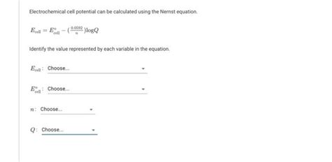 Solved Electrochemical Cell Potential Can Be Calculated