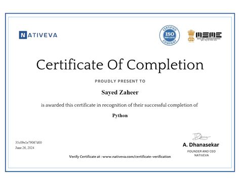 Sayed Zaheer On Linkedin Python Programming Learning Nativeva Certificate
