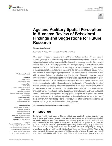 Pdf Age And Auditory Spatial Perception In Humans Review Of Behavioral Findings And