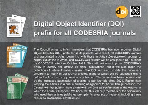 digital object identifier prefix for all codesria journals codesria