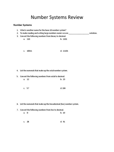 number systems review pdf