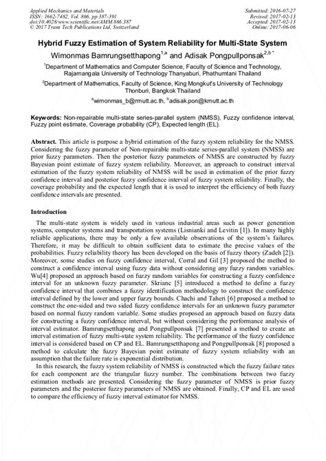 Hybrid Fuzzy Estimation Of System Reliability For Multi State System Scientific Net