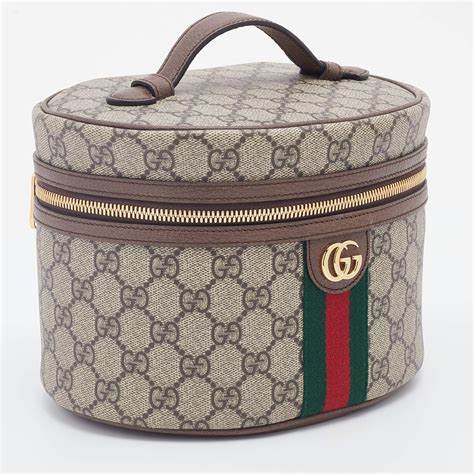 Gucci Beige Brown Gg Supreme Canvas And Leather Ophidia Cosmetic Bag At