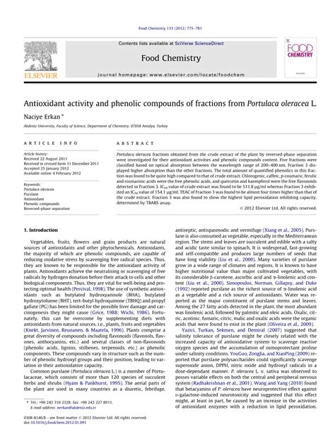 Pdf Antioxidant Activity And Phenolic Compounds Of Fractions From