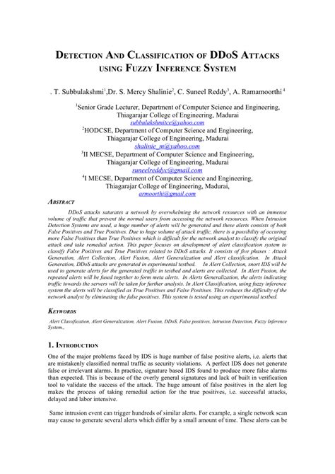 Pdf Detection And Classification Of Ddos Attacks Using Fuzzy